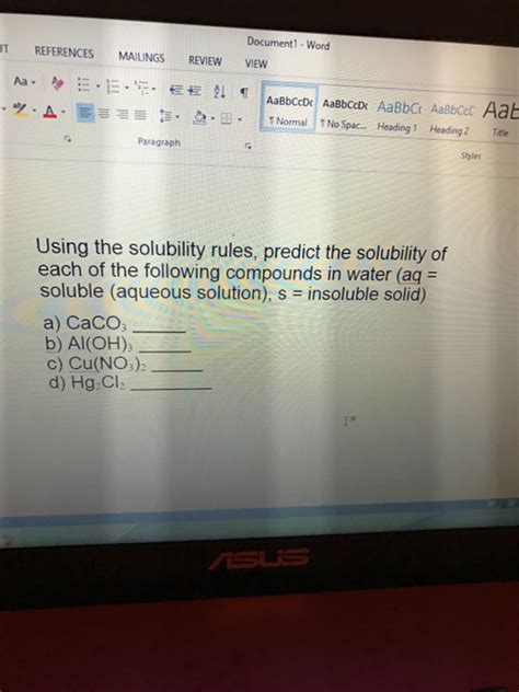 Solved Using The Solubility Rules Predict The Solubility Of