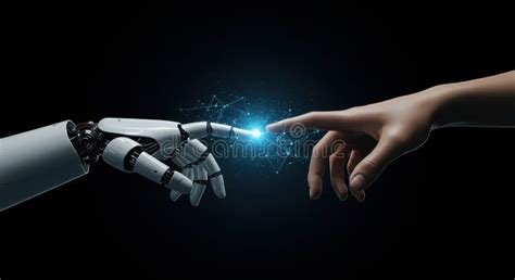 A Robotic Hand And A Human Hand Reaching Towards Each Other Creating A Glowing Connection