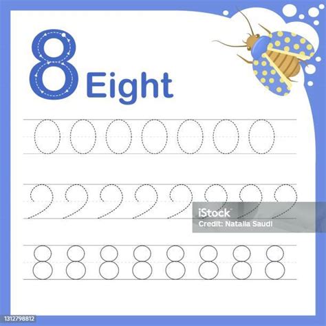 숫자를 학습하기 위한 어린이 작업의 선 벡터 그림을 그립니다 숫자 8이 있는 워크시트입니다 필기 교육 건강관리와 의술에 대한 스톡 벡터 아트 및 기타 이미지 Istock