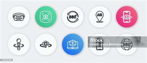 Set Line 3d Modeling Vr Controller Game Augmented Reality Ar 360 Degree View And Icon Vector