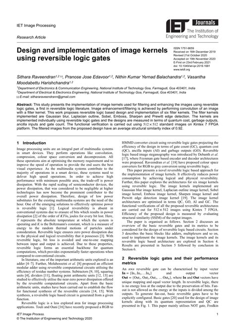 pdf design and implementation of image kernels using reversible logic