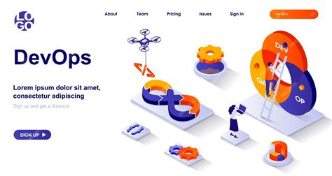 Premium Vector Devops 3d Isometric Landing Page With People Characters
