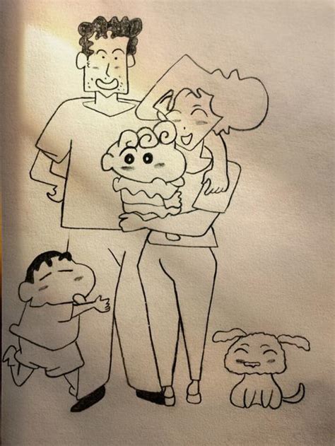 蜡笔小新一家四口全家福简笔画怎么画（共13张） 简笔画图片大全