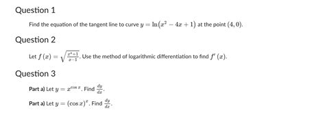 Solved Solve All Parts Using Logarithmic Differentiation