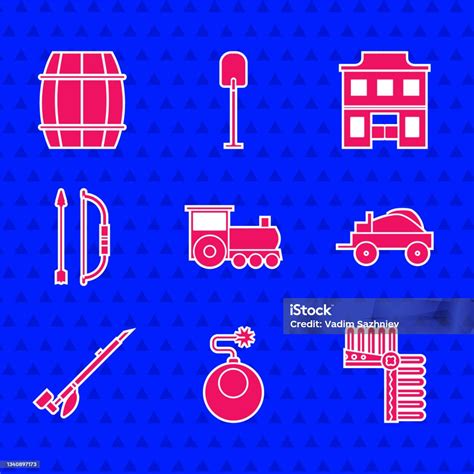 복고풍 열차 폭발 준비 폭탄 깃털인도 머리 장식 와일드 웨스트 덮인 마차 아메리카 원주민 인디언 흡연 파이프 활과 화살표 떨림