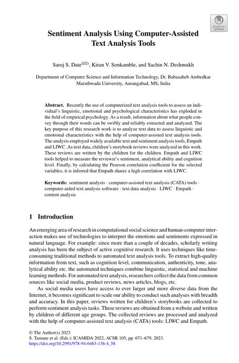 Pdf Sentiment Analysis Using Computer Assisted Text Analysis Tools