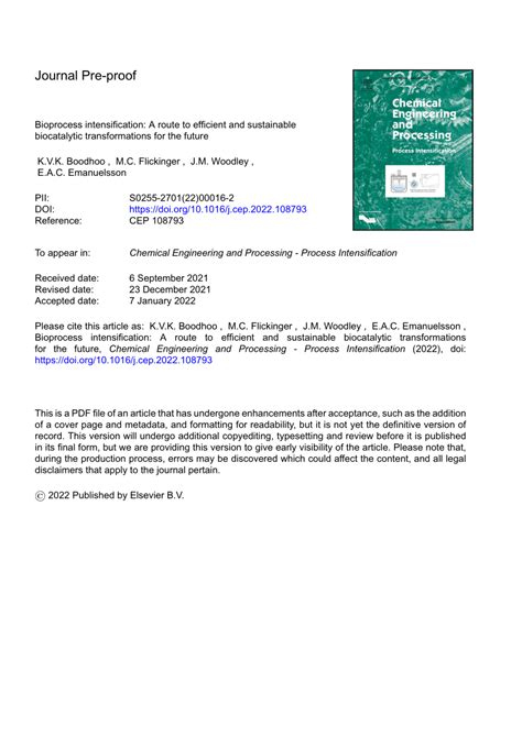 Pdf Bioprocess Intensification A Route To Efficient And Sustainable Biocatalytic