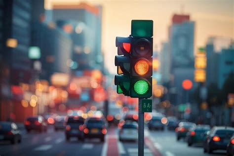 Premium Ai Image Blur Bokeh Of Traffic Light On The City