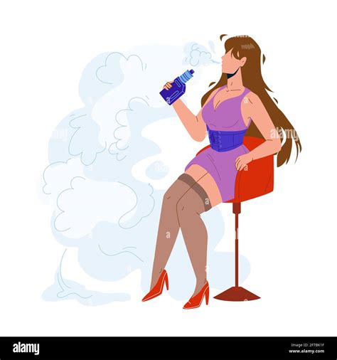 Vape Girl Smoking Electronic Cigarette Vector Stock Vector Image And Art
