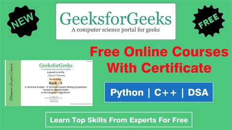 Geeksforgeeks Free Online Courses With Certificate Learn Python Free Dsa Course C Course