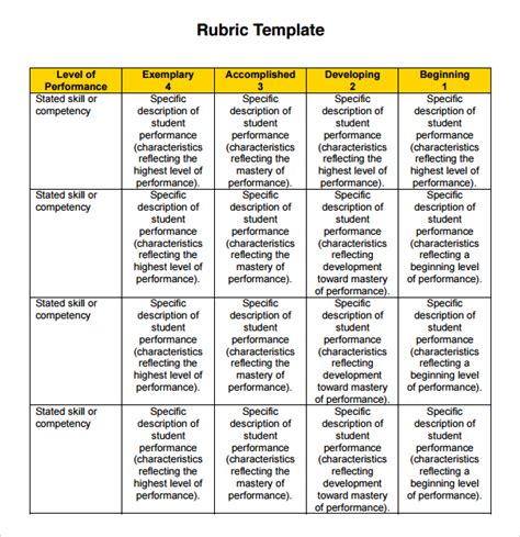 Free Printable Rubrics For Teachers