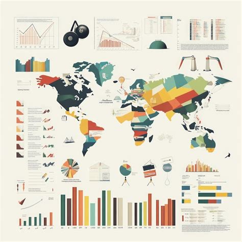 Colorful Infographic With World Map Bar Charts Pie Charts And Other Data Visualizations