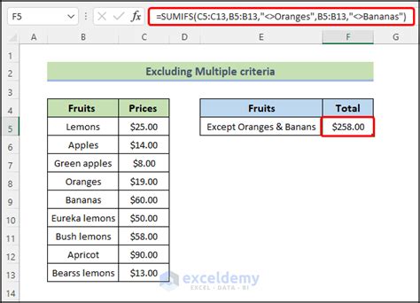 Exclude Multiple Criteria In Same Column With Sumifs Function
