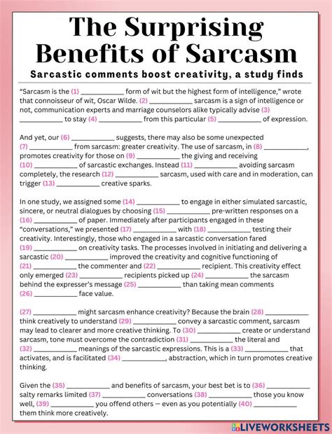 Sarcasm Boosts Creativity Worksheet Live Worksheets Worksheets Library