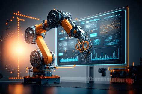 공장 생산 공정 자동화 기술을 위한 스마트 산업 로봇 팔 Iot Generative Ai 프리미엄 사진