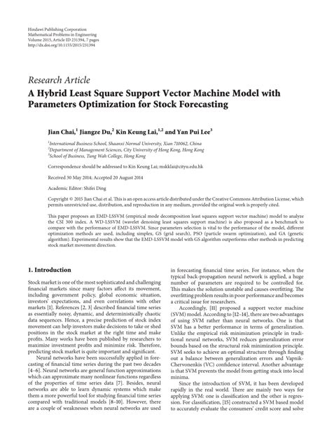 Pdf A Hybrid Least Square Support Vector Machine Model With
