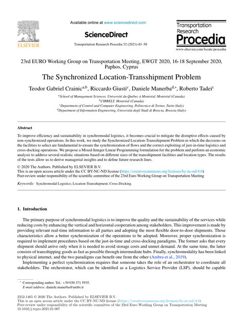 Pdf The Synchronized Location Transshipment Problem