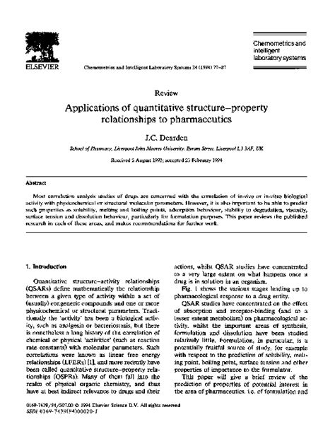 Pdf Applications Of Quantitative Structure—property Relationships To