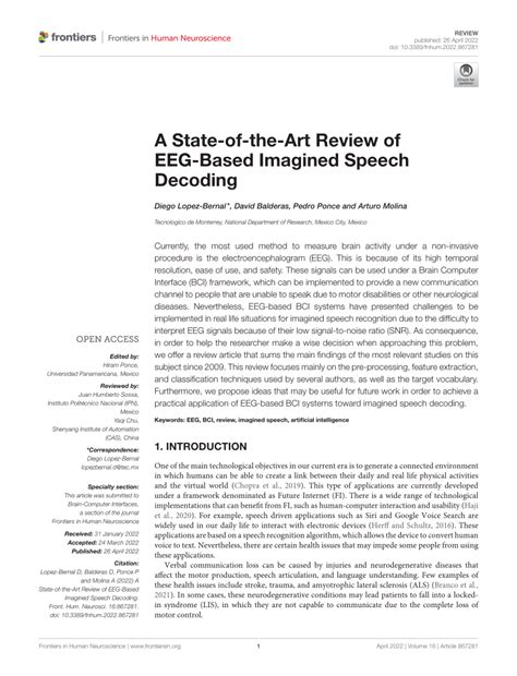 Pdf A State Of The Art Review Of Eeg Based Imagined Speech Decoding