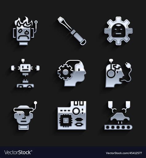 Set Humanoid Robot Motherboard Digital Chip Vector Image