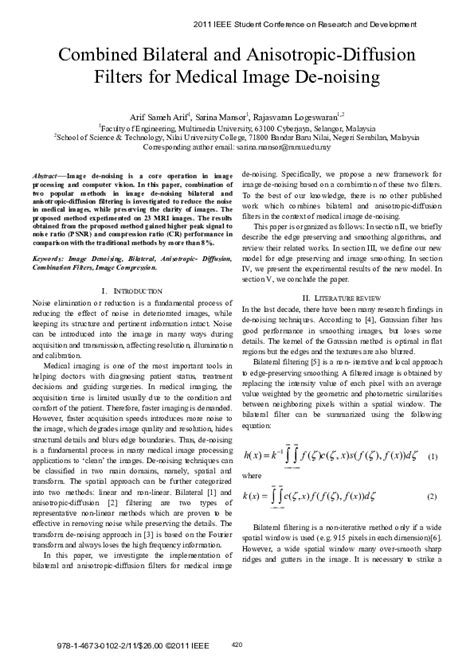 Combined Bilateral And Anisotropic Diffusion Filters For Medical Image De Noising