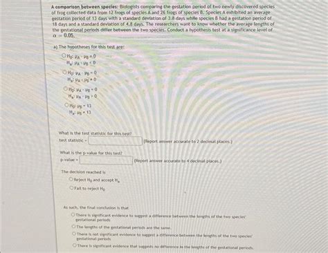 Solved A Comparison Between Species Biologists Comparing