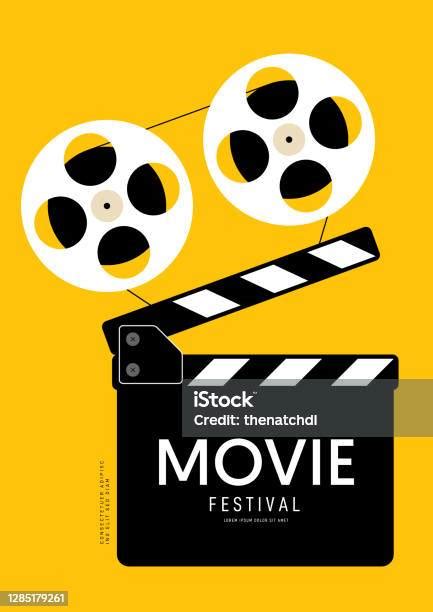 영화 릴과 클래퍼보드가 있는 영화 및 영화 포스터 디자인 템플릿 배경 영화에 대한 스톡 벡터 아트 및 기타 이미지 영화 0명 Film Festival Istock