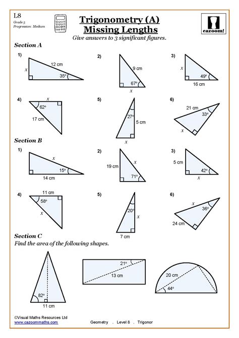 Free Maths Worksheet Trignometry Cazoom Maths Trigonometry