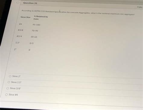 Solved Question 31 3 Pts According To Astm C33 Standard