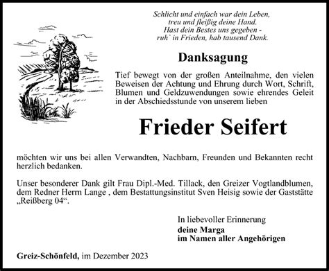 Traueranzeigen Von Frieder Seifert Trauer In Thueringen De