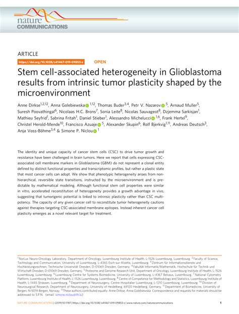 Pdf Stem Cell Associated Heterogeneity In Glioblastoma Results From