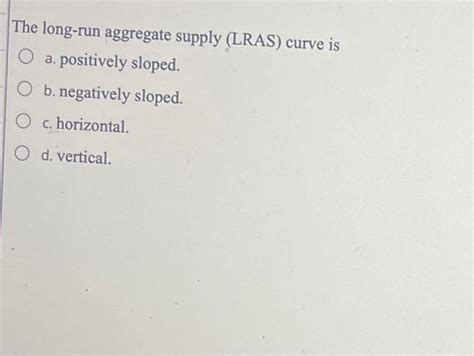 Solved The Long Run Aggregate Supply Lras Curve Is A