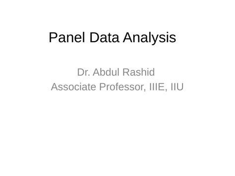 PDF On Panel Data Analysis