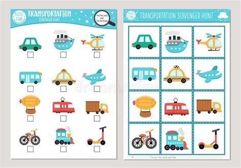 Vector Transportation Scavenger Hunt Cards Set Seek And Find Game With