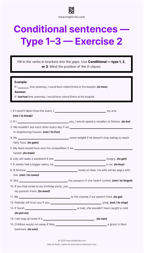Conditional Sentences Exercise With Fill In The Blanks