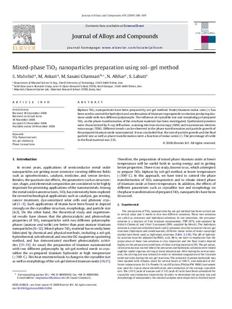 Pdf Mixed Phase Tio2 Nanoparticles Preparation Using Sol Gel Method
