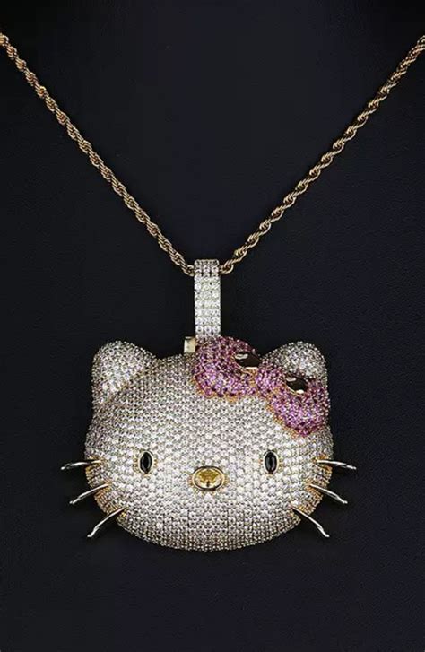 3d Hello Kitty Face Deluxe Pendant Kimora Version Size L Yellow Gold