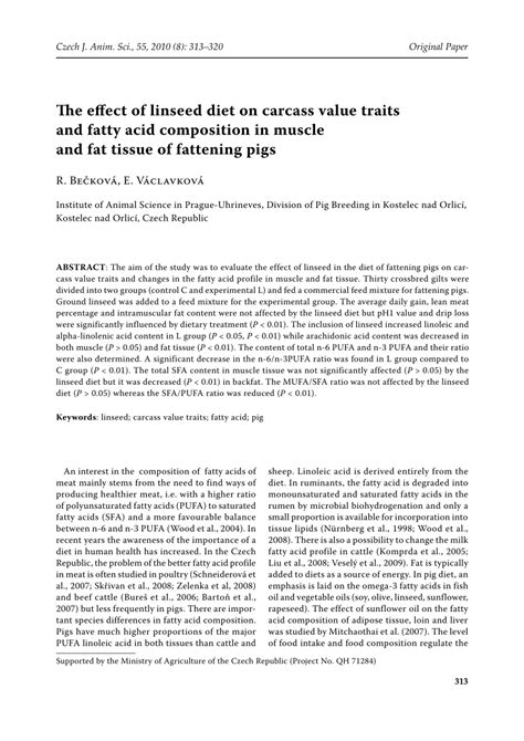 Pdf The Effect Of Linseed Diet On Carcass Value Traits And Fatty Acid Composition In Muscle