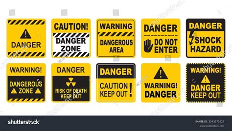 Warning Caution Dangerous Danger Yellow Signs Stock Vector Royalty