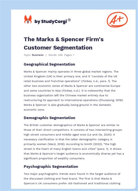 The Marks And Spencer Firms Customer Segmentation Free Essay Example