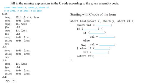 Solved Fill In The Missing Expressions In The C Code Chegg