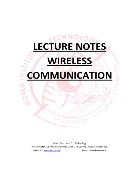 Lecture Notes Wireless Communication Pdf Wireless Lan 3 G
