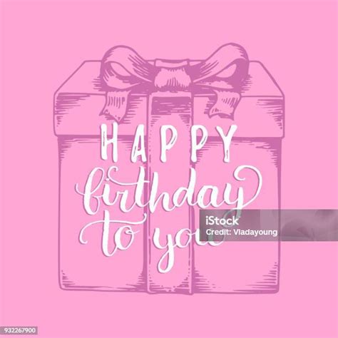 행복 한 생일 핸드 레터링 문구입니다 그려진된 선물 상자 배경에 원래 서 인쇄 술입니다 벡터 일러스트 레이 션 공휴일에 대한 스톡 벡터 아트 및 기타 이미지 Istock