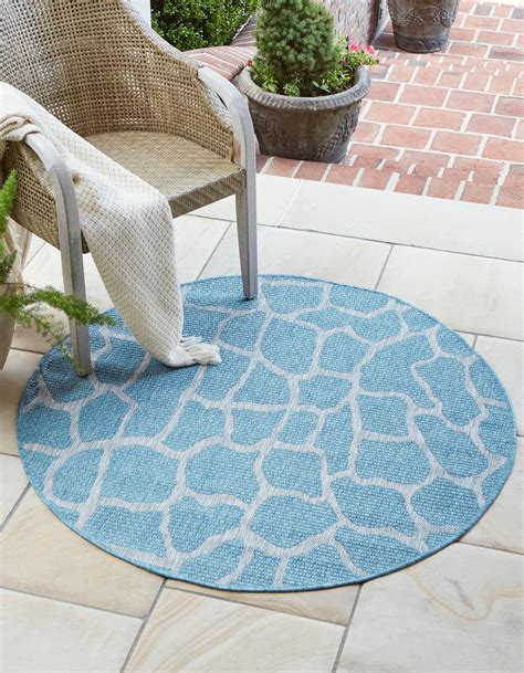 Light Aqua 4 X 4 Outdoor Safari Round Rug