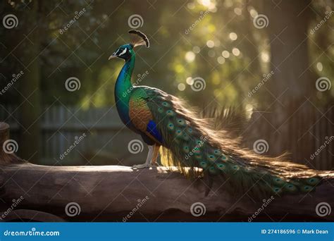 Beautiful Closeup Of A Male Peacock With Amazing Plumage Generative Ai Art Stock Illustration