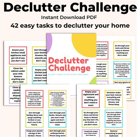 Task Declutter Challenge Printable Home Organization Cards Decluttering Made Simple Easy