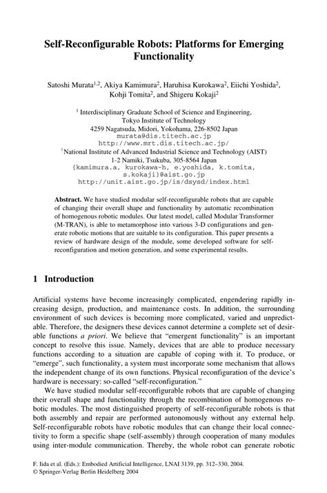 Pdf Self Reconfigurable Robots Platforms For Emerging Functionality