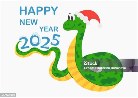 산타 모자를 쓴 귀여운 뱀 2025년 새해 복 많이 받으세요 인사말 카드 배너 스티커에 대 한 벡터 일러스트 레이 션 귀여운에 대한 스톡 벡터 아트 및 기타 이미지 Istock