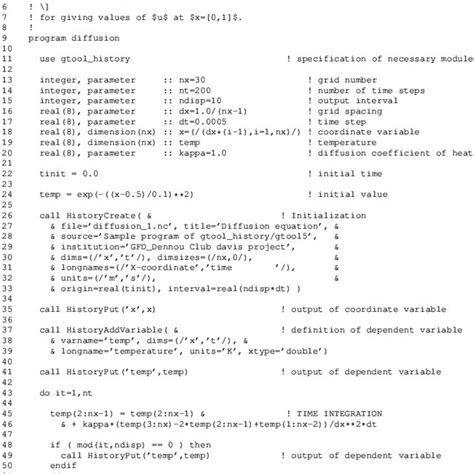 an example of program source code of a numerical model using the gtool5