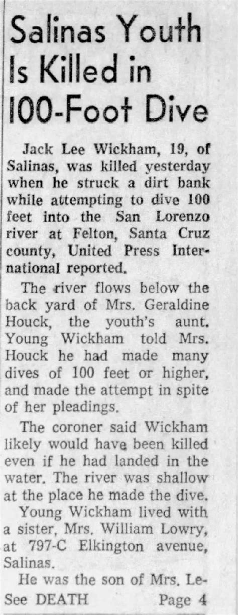 Jack Lee Wickham 1940 1959 Memorial Find A Grave